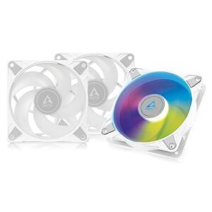 arctic p12 pwm pst a-rgb (3 pack) - 120 mm pwm case fan optimized for static pressure, case fan, semi-passive: 200-2000 rpm (0 rpm <5%), 5v 3 pin argb led, single fan - white