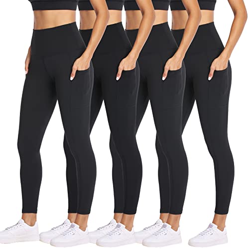 NexiEpoch 4 Pack Leggings with Pockets for Women- High Waisted Tummy Control for Workout Running Yoga Pants Reg & Plus Size