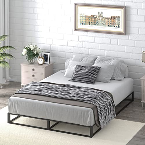 Bilily 6 Inch Queen Bed Frame with Steel Slat Support, Low Profile Queen Metal Platform Bed Frame Support Mattress Foundation, No Box Spring Needed/Easy Assembly/Noise Free