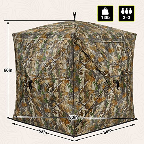 TIDEWE Hunting Blind 270° See Through with Silent Magnetic Door & Sliding Windows, 2-3 Person Pop Up Ground Blind with Carrying Bag, Portable Durable Hunting Tent for Deer & Turkey Hunting(Camouflage)