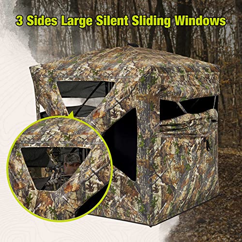 TIDEWE Hunting Blind 270° See Through with Silent Magnetic Door & Sliding Windows, 2-3 Person Pop Up Ground Blind with Carrying Bag, Portable Durable Hunting Tent for Deer & Turkey Hunting(Camouflage)