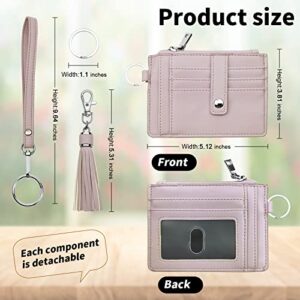 Araafur Leather Wristlet Keychain Set with Personal Alarm and Bottle Opener, Car Keychain Accessories for Women (Pink Keychain Wallet set)