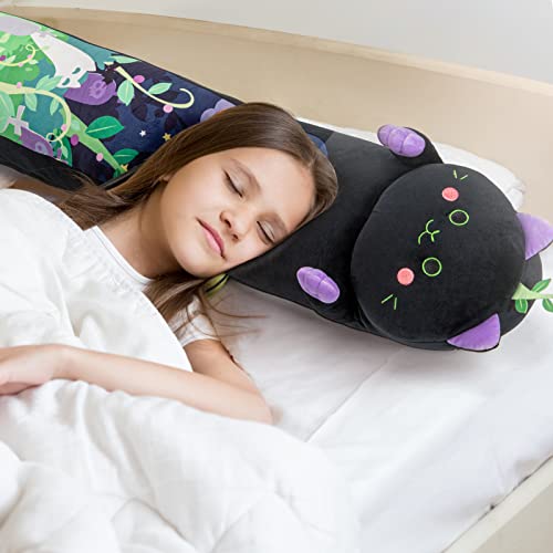 Mewaii Long Cat Plush Kawaii Body Pillow, 20” Cute Black Cat Stuffed Animals Soft Plushies, Kitten Plush Throw Pillow Doll Big Plush Toys Gift for Girlfriend