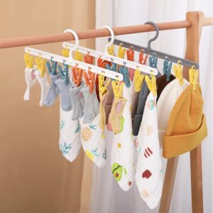 Foshine Clothes Hanger with 8 Color Clips 2 Pack Clothes Drying Racks Windproof for Drying Socks Bras Underwears Baby Clothes, Hats Scarfs Towels Pants and Gloves Diaper White Gray