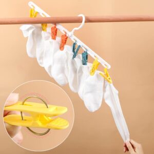 Foshine Clothes Hanger with 8 Color Clips 2 Pack Clothes Drying Racks Windproof for Drying Socks Bras Underwears Baby Clothes, Hats Scarfs Towels Pants and Gloves Diaper White Gray