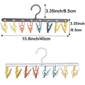 Foshine Clothes Hanger with 8 Color Clips 2 Pack Clothes Drying Racks Windproof for Drying Socks Bras Underwears Baby Clothes, Hats Scarfs Towels Pants and Gloves Diaper White Gray