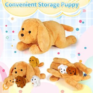 KMUYSL Puppy Stuffed Animals Toys for Ages 3 4 5 6 7 8+ Years Old Kids - Mommy Dog with 4 Baby Puppies in Her Tummy, Idea Xmas Birthday Gifts for Baby, Toddler, Girls, Boys