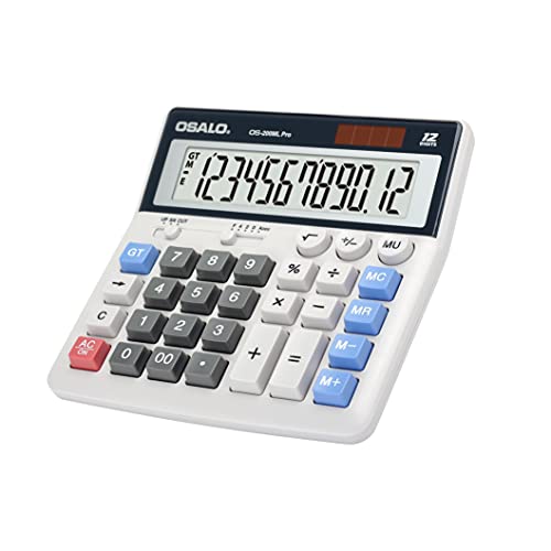 OSALO Desktop Calculator Extra Large Display 12 Digits Big Buttons Solar Accounting Calculator for Office (OS-200ML)