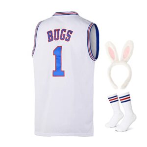 dorisube youth basketball jersey bugs #1 space movie jersey 90s hip hop clothing kids shirt for party (as1, alpha, s, regular, 1 white, small)