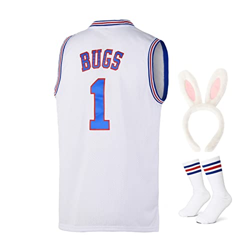 DORISUBE Youth Basketball Jersey Bugs #1 Space Movie Jersey 90S Hip Hop Clothing Kids Shirt for Party (as1, Alpha, s, Regular, 1 White, Small)