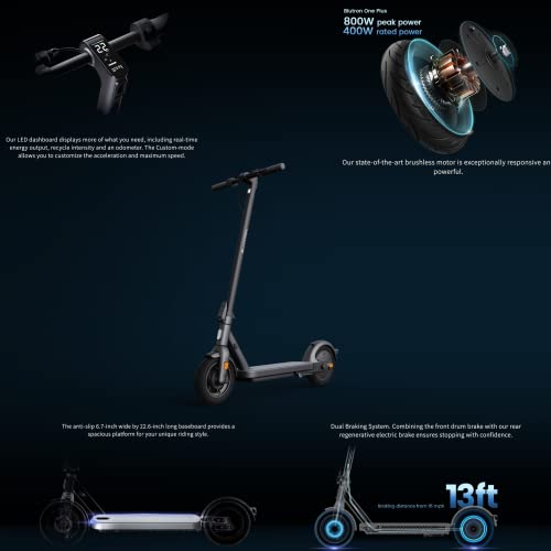 Blutron One S40 Electric Scooter, 700W Peak Power Motor, Impressive 25 Mile Range, 20 Mph, Dual Brakes & Suspension, 10'' Pneumatic Tires, Cruise Control, Foldable and Fast Charging Scooter