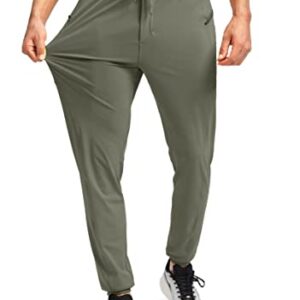 Men's Joggers with Zipper Pockets Stretch Tapered Sweatpants Athletic Pants for Men Workout Running Gym(Sage Green, XL)