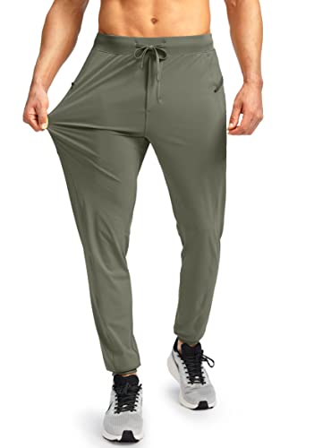 Men's Joggers with Zipper Pockets Stretch Tapered Sweatpants Athletic Pants for Men Workout Running Gym(Sage Green, XL)