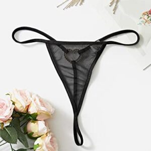 WDIRARA Women's Snakeskin Print Heart Ring Panty Strappy Underwear Thong Black Rhinestone S