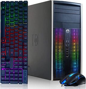 hp rgb gaming pc desktop computer - intel quad i7 up to 3.8ghz, radeon rx 580 8g, 16gb memory, 128g ssd + 2tb, rgb keyboard & mouse, dvd, wifi & bluetooth, win 10 pro (renewed)