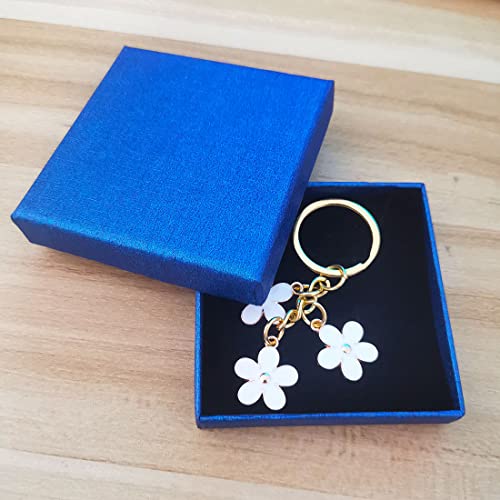 Meimimix Flowers Charms Enameled Keychain Chain Tassel Keyring For Women Girls Gifts Purse Bag Accessories (White)