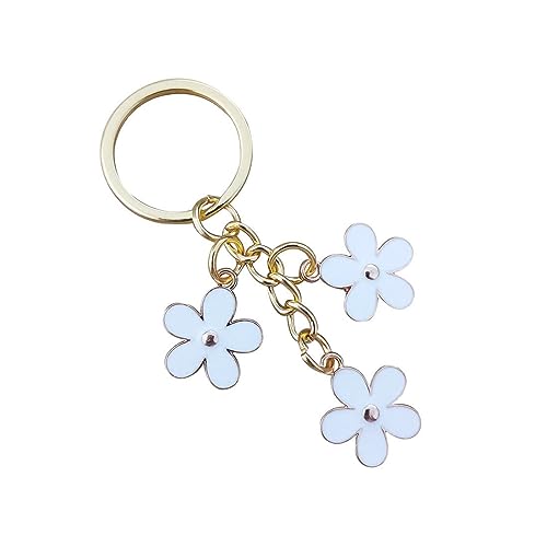 Meimimix Flowers Charms Enameled Keychain Chain Tassel Keyring For Women Girls Gifts Purse Bag Accessories (White)