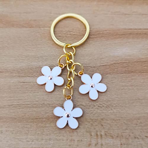 Meimimix Flowers Charms Enameled Keychain Chain Tassel Keyring For Women Girls Gifts Purse Bag Accessories (White)