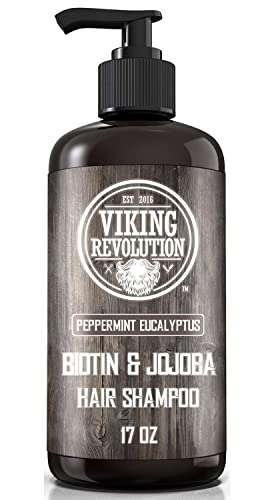 Viking Revolution Biotin Mens Shampoo and Conditioner Set - Eucalyptus and Peppermint Shampoo and Conditioner Set with Jojoba Oil and Mint Oil - Peppermint Oil Hair Conditioner for Men (17 Oz)