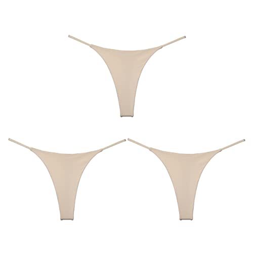 BY.ECG Women's Cotton Thong Double-Layer Sexy G-String Nude 3 Pack (S)