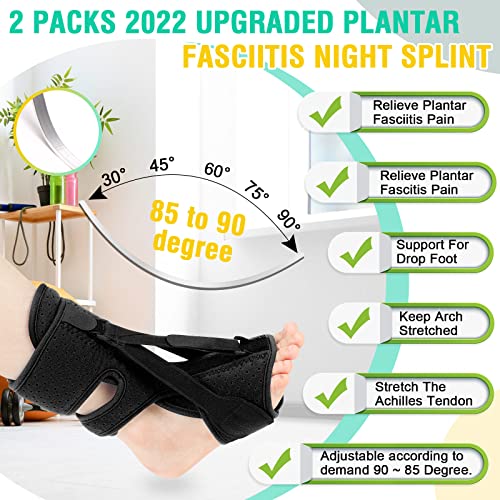 Huninpr 2 Pack Plantar Fasciitis Night Splint, Upgrade 3 Adjustable straps Relief for Women & Men, Brace, Achilles Tendonitis and Foot Drop. (black)