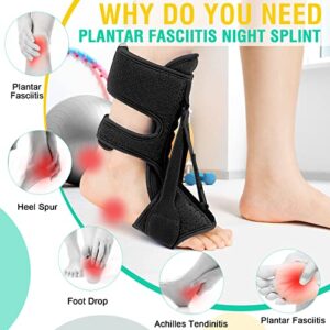 Huninpr 2 Pack Plantar Fasciitis Night Splint, Upgrade 3 Adjustable straps Relief for Women & Men, Brace, Achilles Tendonitis and Foot Drop. (black)