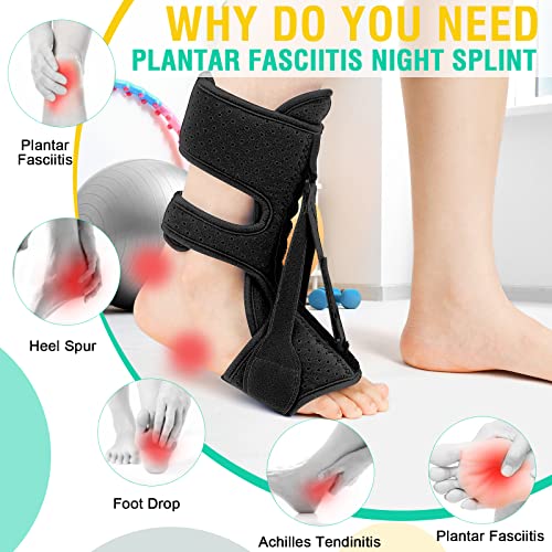 Huninpr 2 Pack Plantar Fasciitis Night Splint, Upgrade 3 Adjustable straps Relief for Women & Men, Brace, Achilles Tendonitis and Foot Drop. (black)