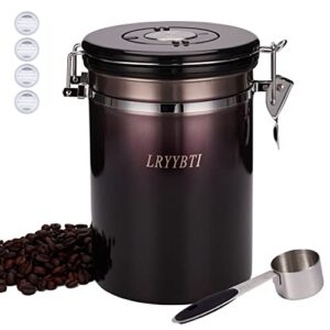 lryybti coffee canisters, airtight stainless steel coffee bean storage container with scoop and date tracker & co2 release valve, 22oz, purple