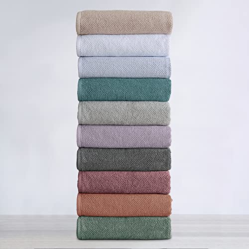 Great Bay Home 12-Pack 100% Cotton, Quick-Dry Textured Washcloths. Ultra-Absorbent, Popcorn Weave. Acacia Collection. (Wash 12pk, Eucalyptus)