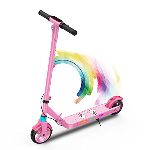 Aovopro Electric Scooter for Kids Age of 6-12,Flashing Rainbow Led Lights,Flashing Wheel and 6.5'' Wheels,UL Certified Kids Electric Scooter