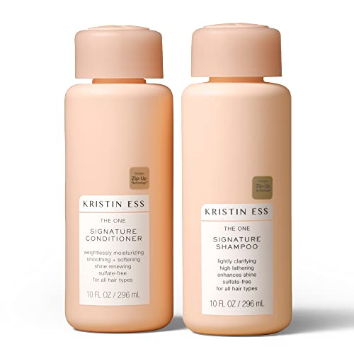 Kristin Ess Hydrating Signature Sulfate Free Salon Shampoo and Conditioner Set for Moisture, Softness + Shine - Avocado Oil - Anti Frizz + Clarifying - Vegan + Safe for Color Treated Dry Damaged Hair