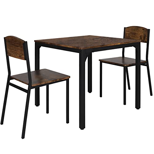 MUPATER 3-Piece Dining Set of Square Dining Table and Chairs for 2-Person, Kitchen Table Set with 2 Chairs for Dining Room Small Spaces, Industrial Brown