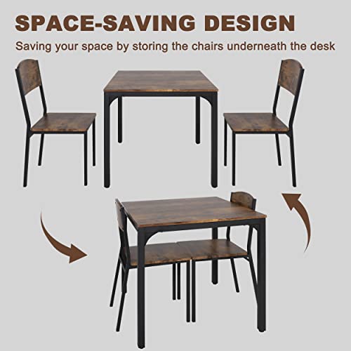 MUPATER 3-Piece Dining Set of Square Dining Table and Chairs for 2-Person, Kitchen Table Set with 2 Chairs for Dining Room Small Spaces, Industrial Brown