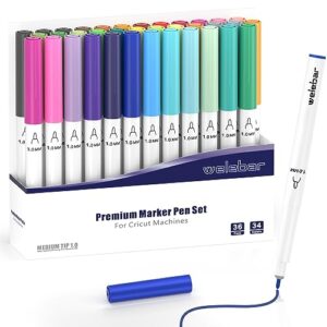 welebar 1.0 tip pen set for cricut maker 3/maker/explore 3/air 2/air, premium marker pen set of 36 pack medium point pens for drawing, writing, accessories for cricut machines