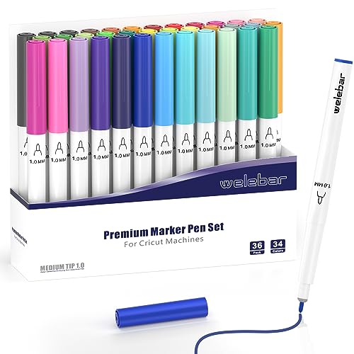 welebar 1.0 Tip Pen Set for Cricut Maker 3/Maker/Explore 3/Air 2/Air, Premium Marker Pen Set of 36 Pack Medium Point Pens for Drawing, Writing, Accessories for Cricut Machines