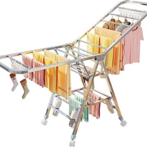 TTW Clothes Drying Rack, 3 Level Foldable Laundry Drying Rack Collapsible, Drying Rack Clothing, Extra Accessories and Wheels