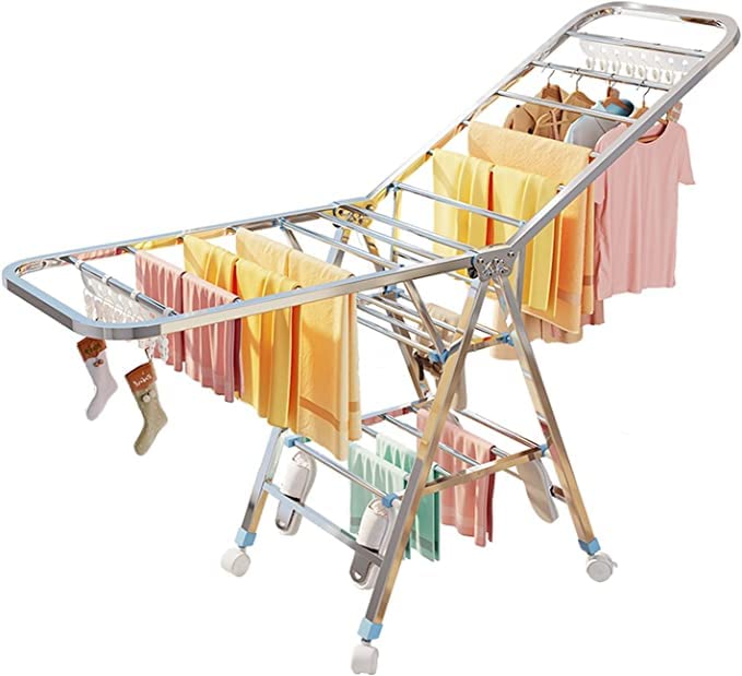 TTW Clothes Drying Rack, 3 Level Foldable Laundry Drying Rack Collapsible, Drying Rack Clothing, Extra Accessories and Wheels