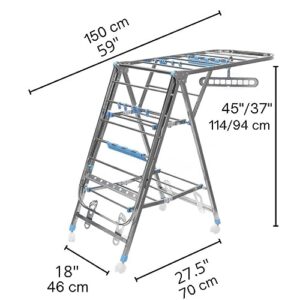 TTW Clothes Drying Rack, 3 Level Foldable Laundry Drying Rack Collapsible, Drying Rack Clothing, Extra Accessories and Wheels