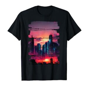 City Skyline Cyberpunk Aesthetic Japanese Streetwear Theme T-Shirt