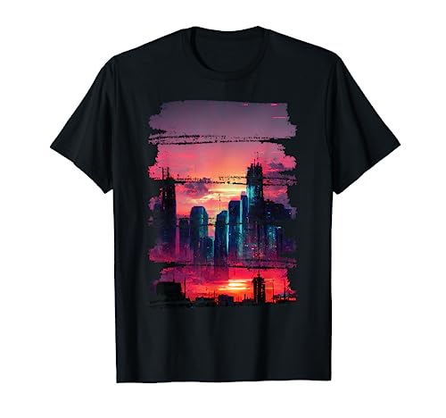 City Skyline Cyberpunk Aesthetic Japanese Streetwear Theme T-Shirt