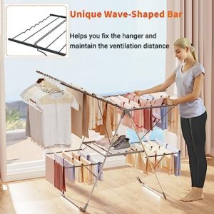 Bigzzia Clothes Drying Rack, 2-Level Laundry Drying Rack Collapsible, Free-Standing 56-inch Large Drying Rack, Height-Adjustable Wings, Stainless Steel Drying Rack Clothing Foldable for Indoor Outdoor