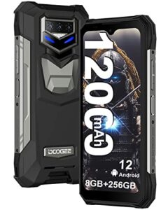 doogee s89 pro rugged smartphone(2022), 12000mah massive battery android 12 rugged phone unlocked, 65w fast charging, 8gb+256gb ip68 waterproof cellphone, night vision, breathing light, nfc, dual 4g