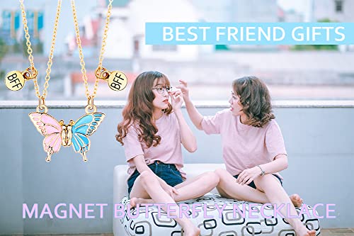 Kefley Best Friend Necklace for 2 Girls Magnetic Butterfly Matching Necklaces for Best Friends Birthday Christmas Gifts for Bff Bestie Necklace for 2 Magnet Necklace