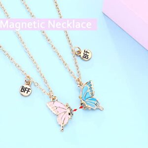 Kefley Best Friend Necklace for 2 Girls Magnetic Butterfly Matching Necklaces for Best Friends Birthday Christmas Gifts for Bff Bestie Necklace for 2 Magnet Necklace