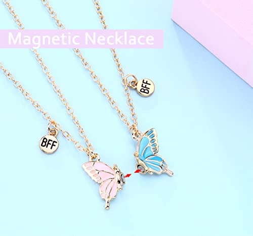 Kefley Best Friend Necklace for 2 Girls Magnetic Butterfly Matching Necklaces for Best Friends Birthday Christmas Gifts for Bff Bestie Necklace for 2 Magnet Necklace