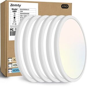 zemty 6pack 12 inch led flush mount ceiling light, super slim 28w 3200lm led ceiling light, 3 color temperature in one 3000k/4500k/6000k round light fixture for bedroom, kitchen, dining room (white)