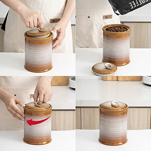 Nihow Ceramic Food Storage Jar Sets: Container with Air Tight Ceramic Lid for Flour/Sugar/Rice/Coffee/Cookies/Candy - Seal Damp-proof Canister for The Kitchen - Set of 4 (Brown)