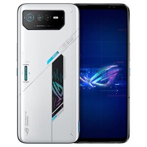 asus rog 6 cell phone, 6.78” fhd+ 2448x1080 165hz, 6000mah battery, 50mp/13mp/5mp triple camera, 12mp front, 16gb ram, 512gb, 5g lte unlocked dual sim, white, ai2201-16g512g-wh [us version]