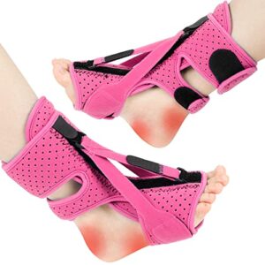 wociud 2 pack plantar fasciitis night splint, upgrade 3 adjustable straps relief for women & men, brace, achilles tendonitis and foot drop. (pink)