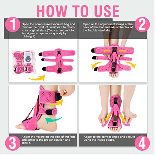 Wociud 2 Pack Plantar Fasciitis Night Splint, Upgrade 3 Adjustable straps Relief for Women & Men, Brace, Achilles Tendonitis and Foot Drop. (Pink)